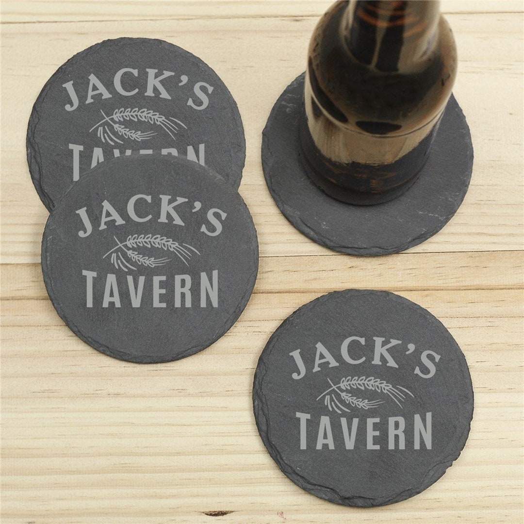 Engraved Wheat Tavern Slate Coaster Set, Personalized Drink Coasters ...