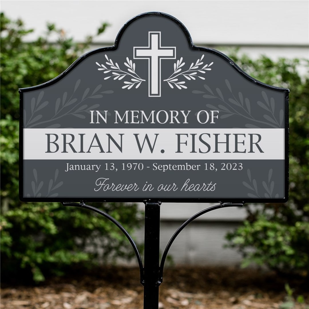 Cross With Leaves Memorial Personalized Magnetic Sign Set, Memorial ...