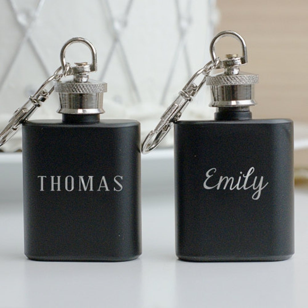 Any Name Engraved Mini Flask Key Chain, Personalized Mini Flask ...