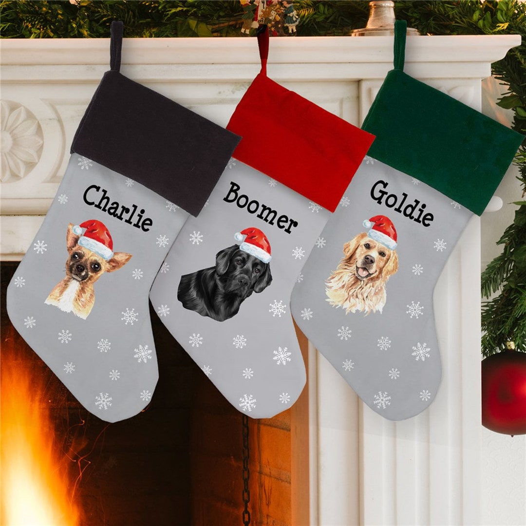 Personalized Dog With Christmas Hat Stocking, Custom Pet Stocking, Dog ...