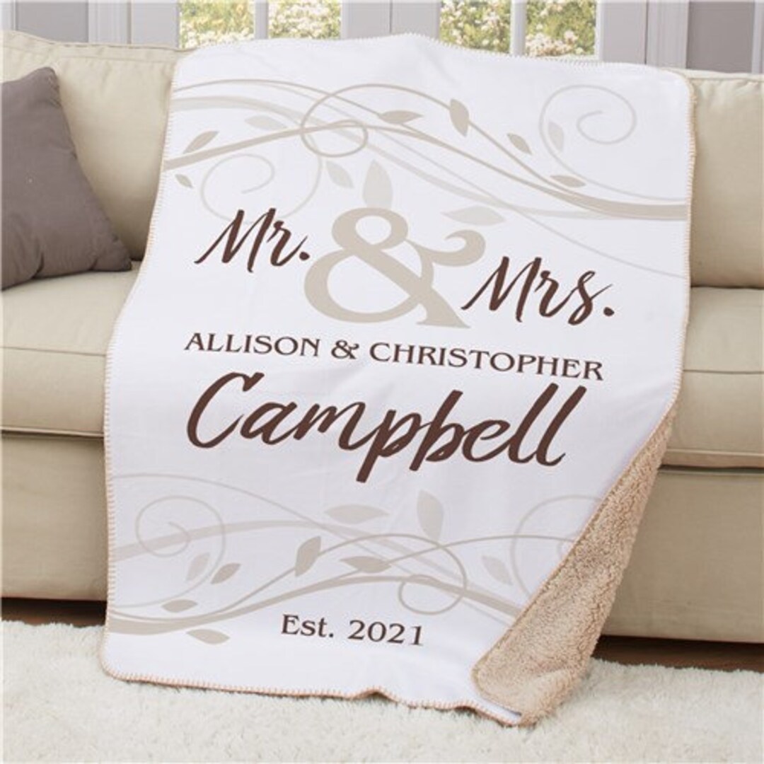 Personalized Mr & Mrs Wedding Sherpa Throw, Newlywed Couple Blanket ...