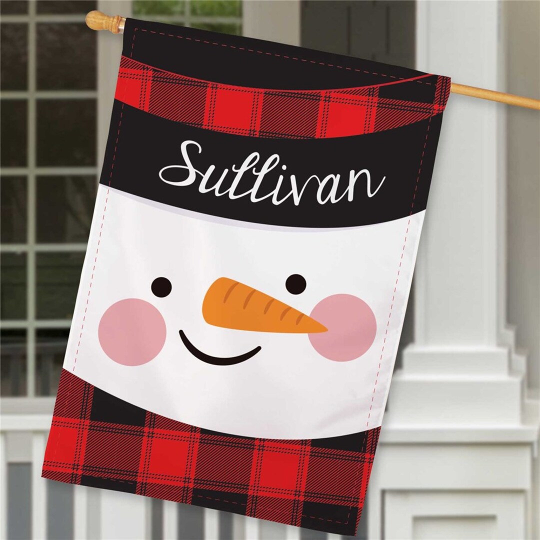 Personalized Plaid Snowman House Flag, Snowman Home Decor, Christmas ...
