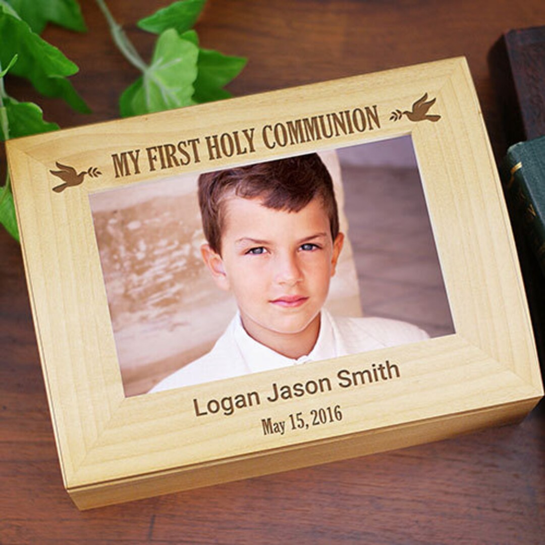 Engraved Dove First Communion Wood Photo Box, Personalized Communion ...