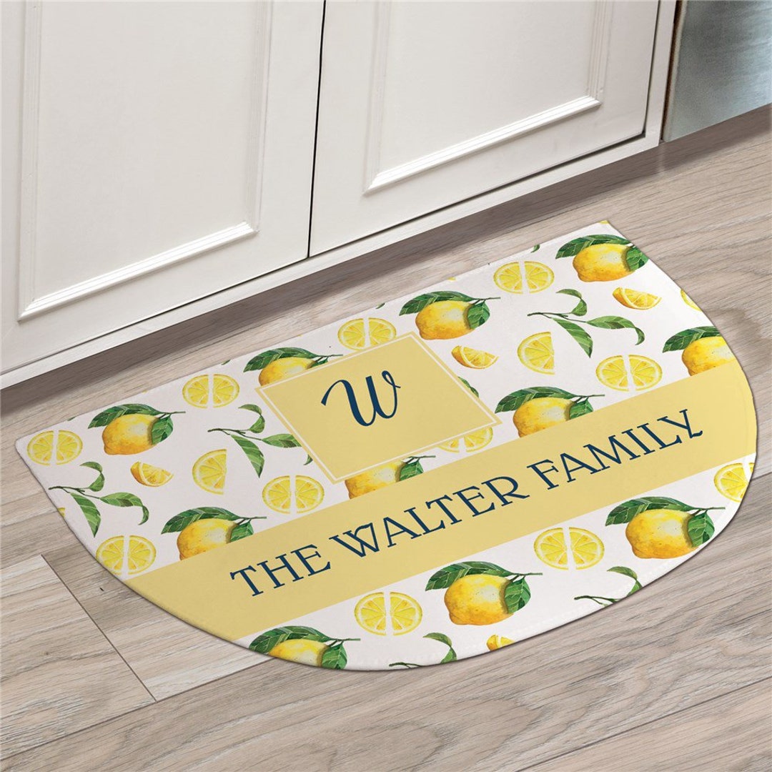 Personalized Half Moon Lemon Pattern Doormat, Personalized Family ...