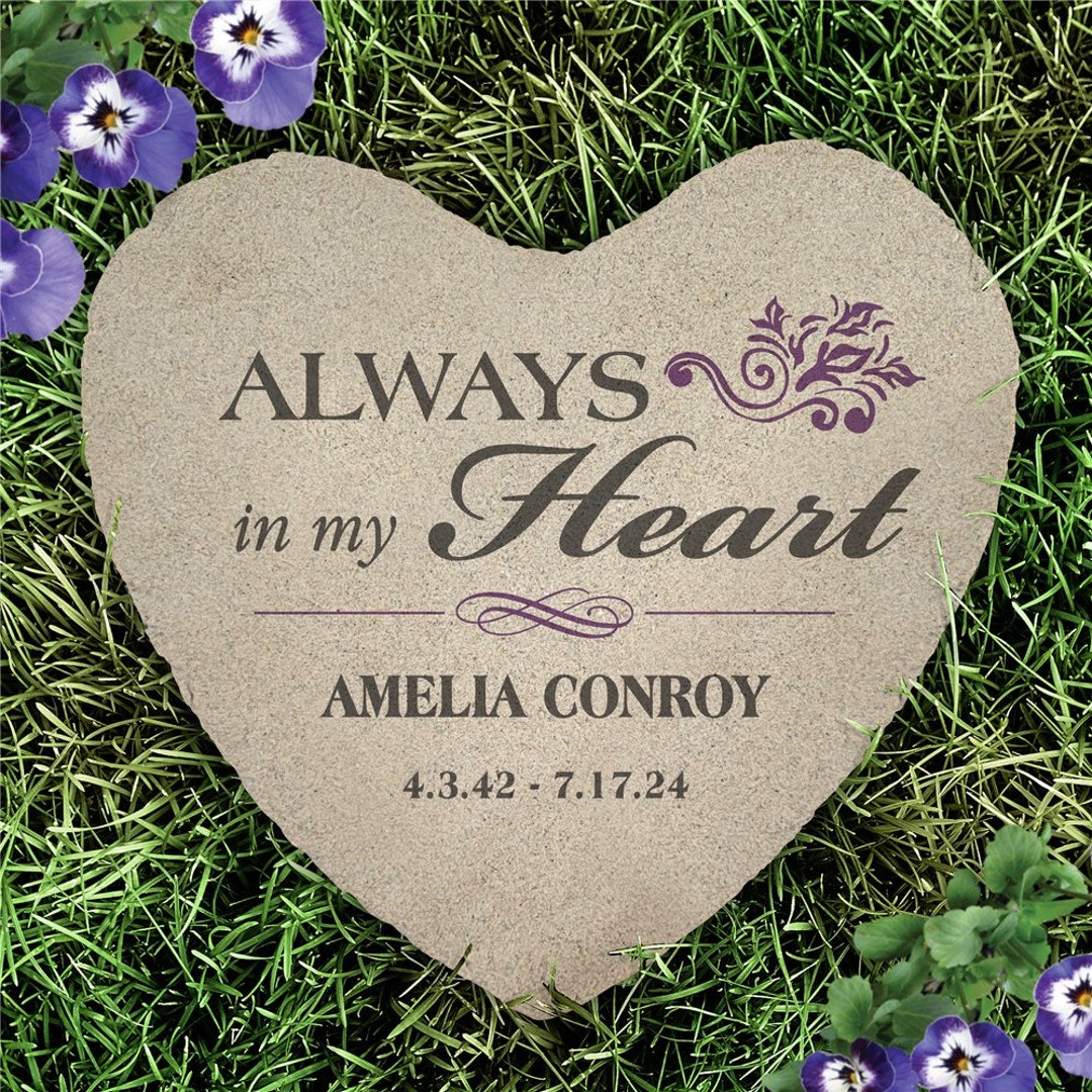 Personalized Memorial Heart Flat Stone, Heart Shaped Stone, Grave ...