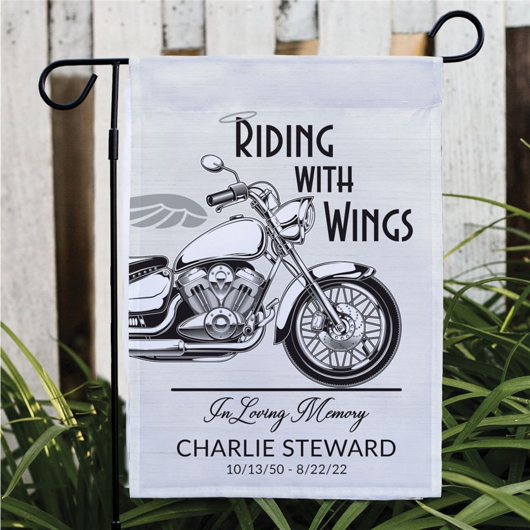 Personalized Riding With Wing Memorial Garden Flag, Personalized ...