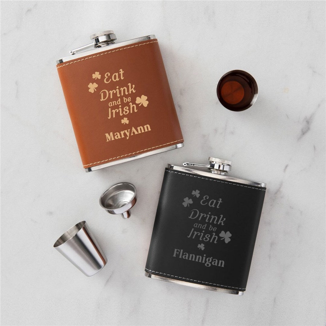 Engraved Eat Drink Be Irish Flask Set, Flask Personalized With Name ...