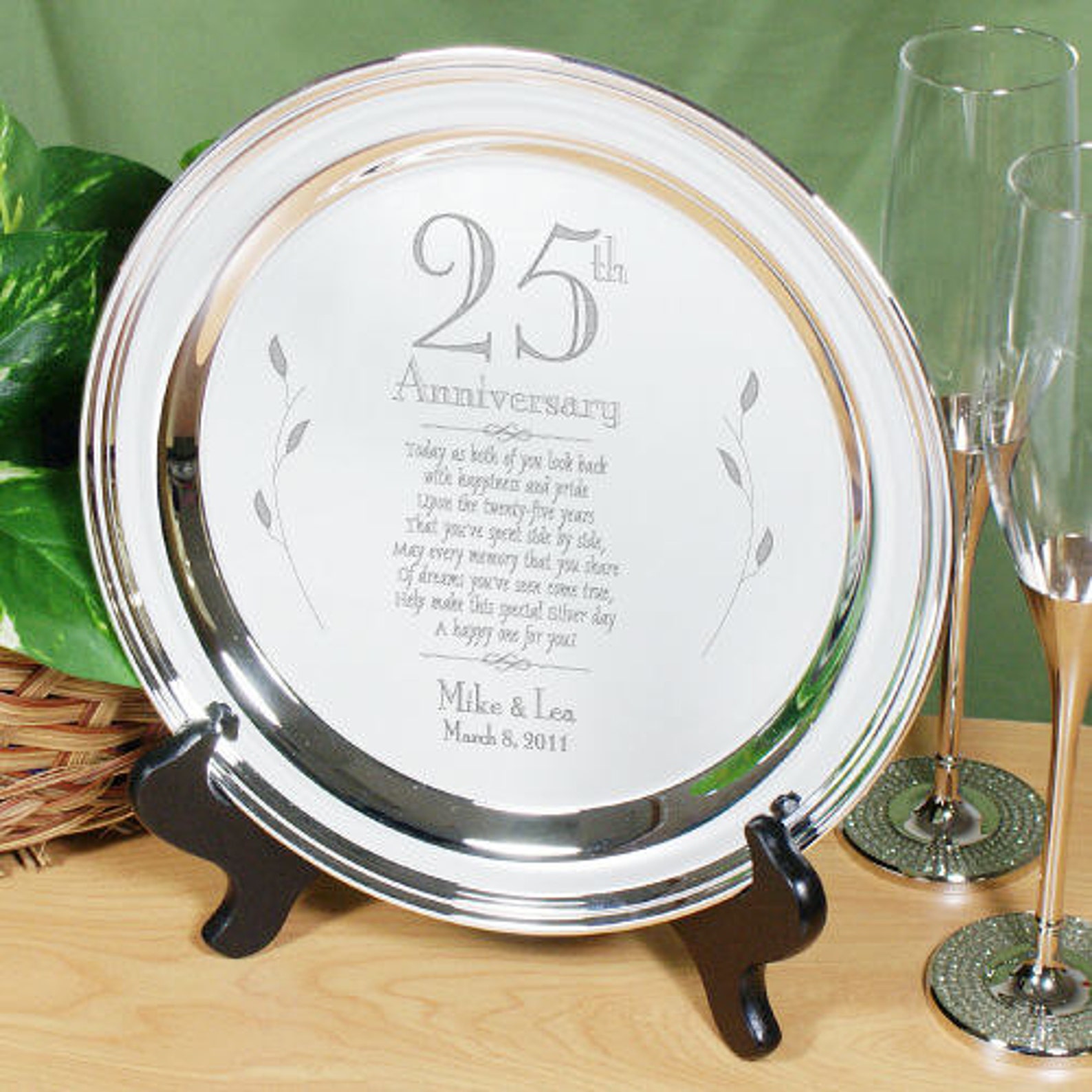 Engraved Wedding Anniversary Silver Plate, Anniversary Gift, 25th ...
