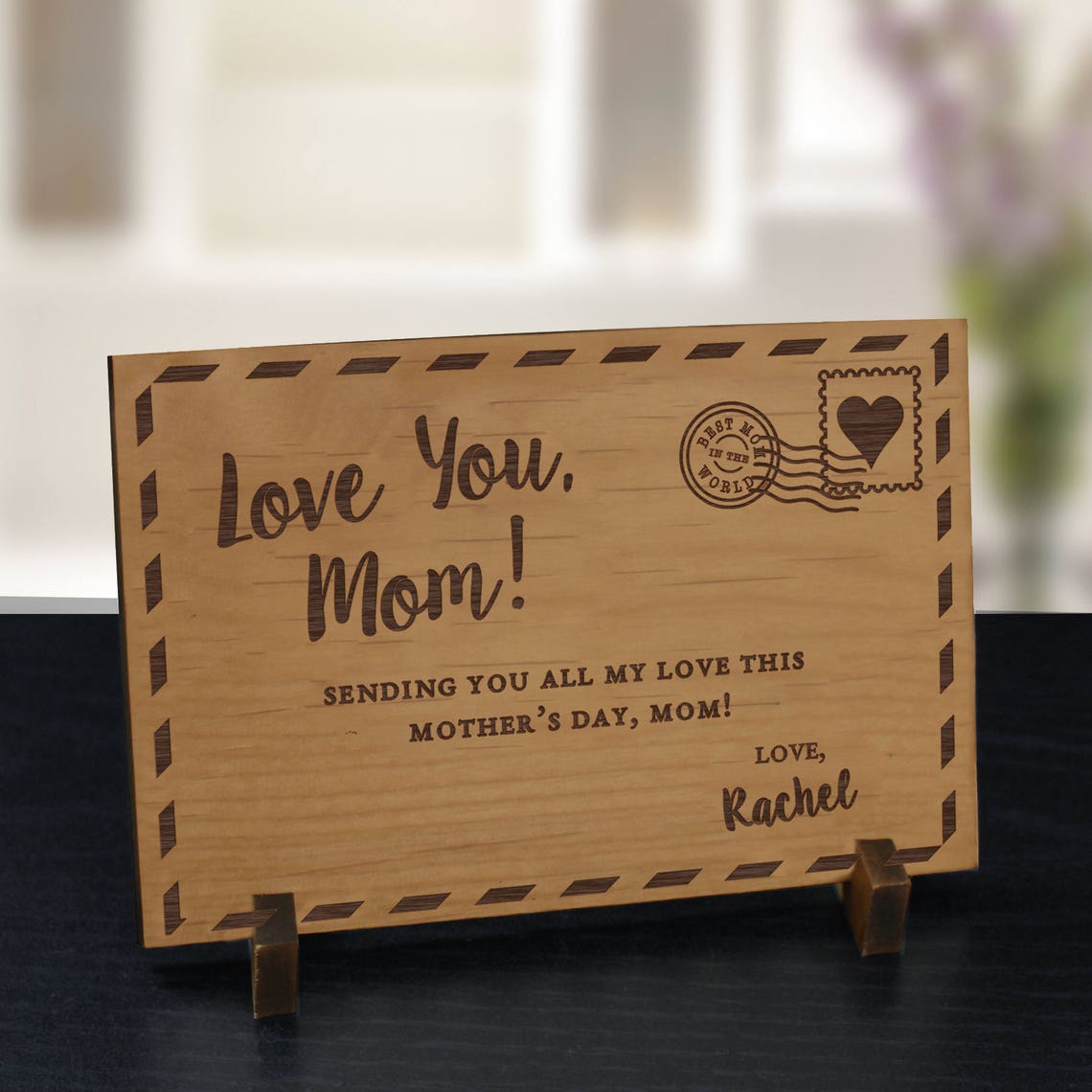 Love You Mom Engraved Wood Postcard Personalized Mother's - Etsy
