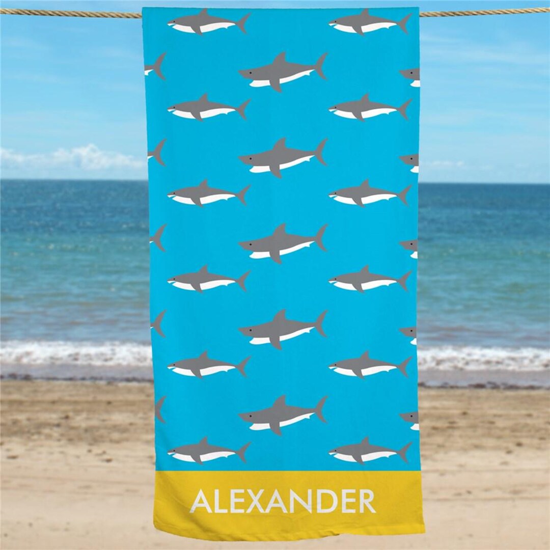 Personalized Shark Beach Towel, Personalized Kids Towel, Shark Towel ...