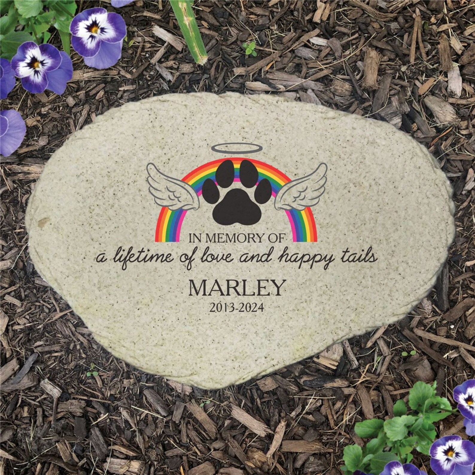 Personalized a Lifetime of Love and Happy Tails Flat Garden Stone, Dog ...