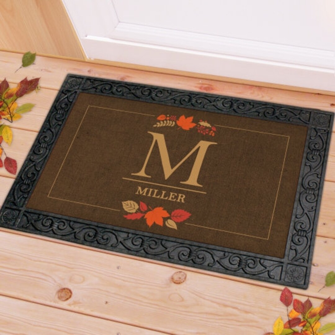 Monogram Family Welcome Fall Leaves Doormat, Personalized Doormat ...