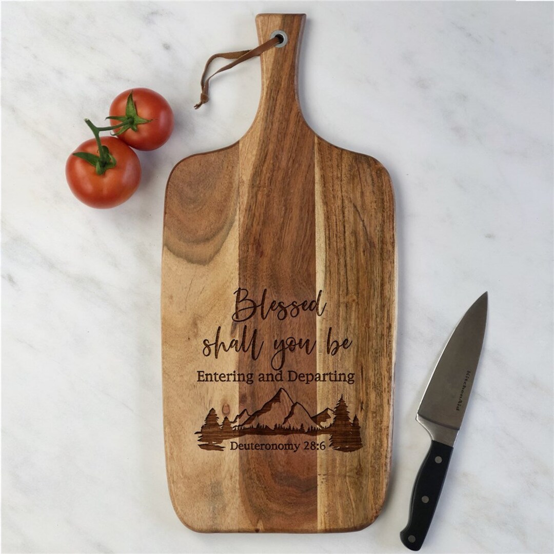 Engraved Bible Verses Mountain Scene Acacia Paddle Cutting Board ...