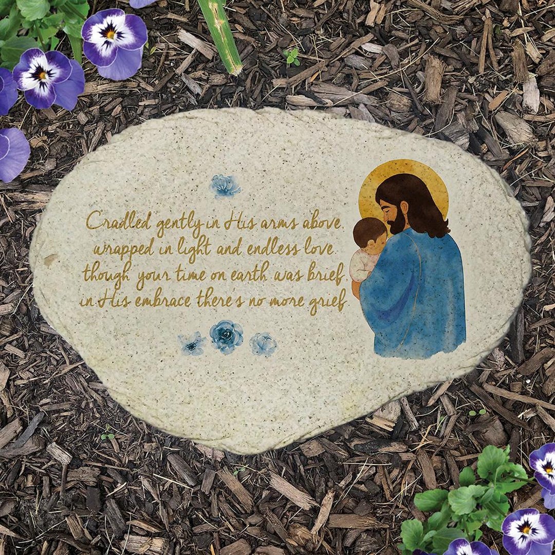 Infant Memorial Garden Stone, Jesus Holding Baby Memorial, Religious ...