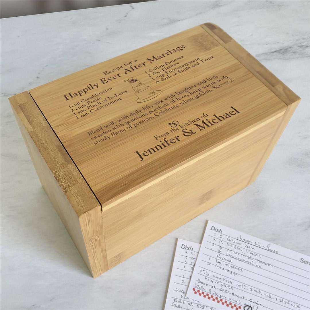 Engraved Happily Ever After Wood Recipe Box, Personalized Wedding Gift ...