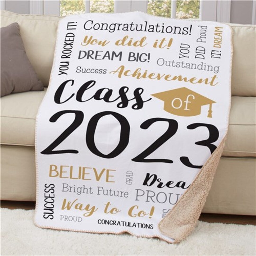 Personalized Class of Static Word Art With Cap Sherpa Blanket, Grad ...