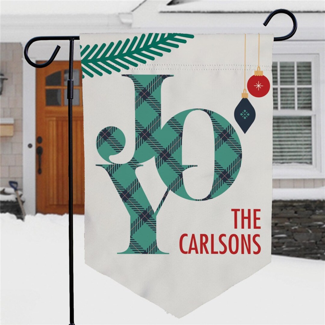 Personalized Plaid Joy Pennant Garden Flag, Winter Outdoor Home Decor ...