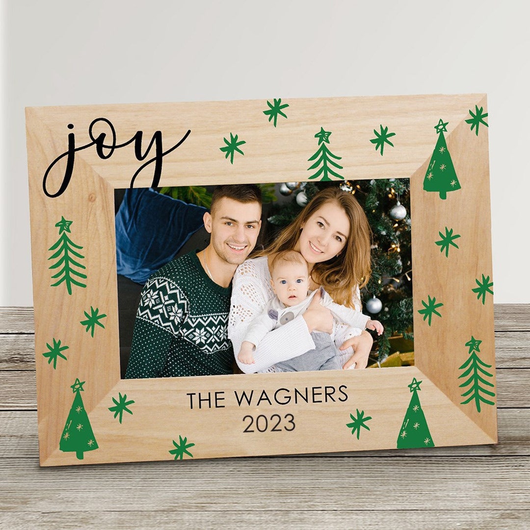 Personalized Joy Christmas Trees Wood Frame, Christmas Family Photo ...