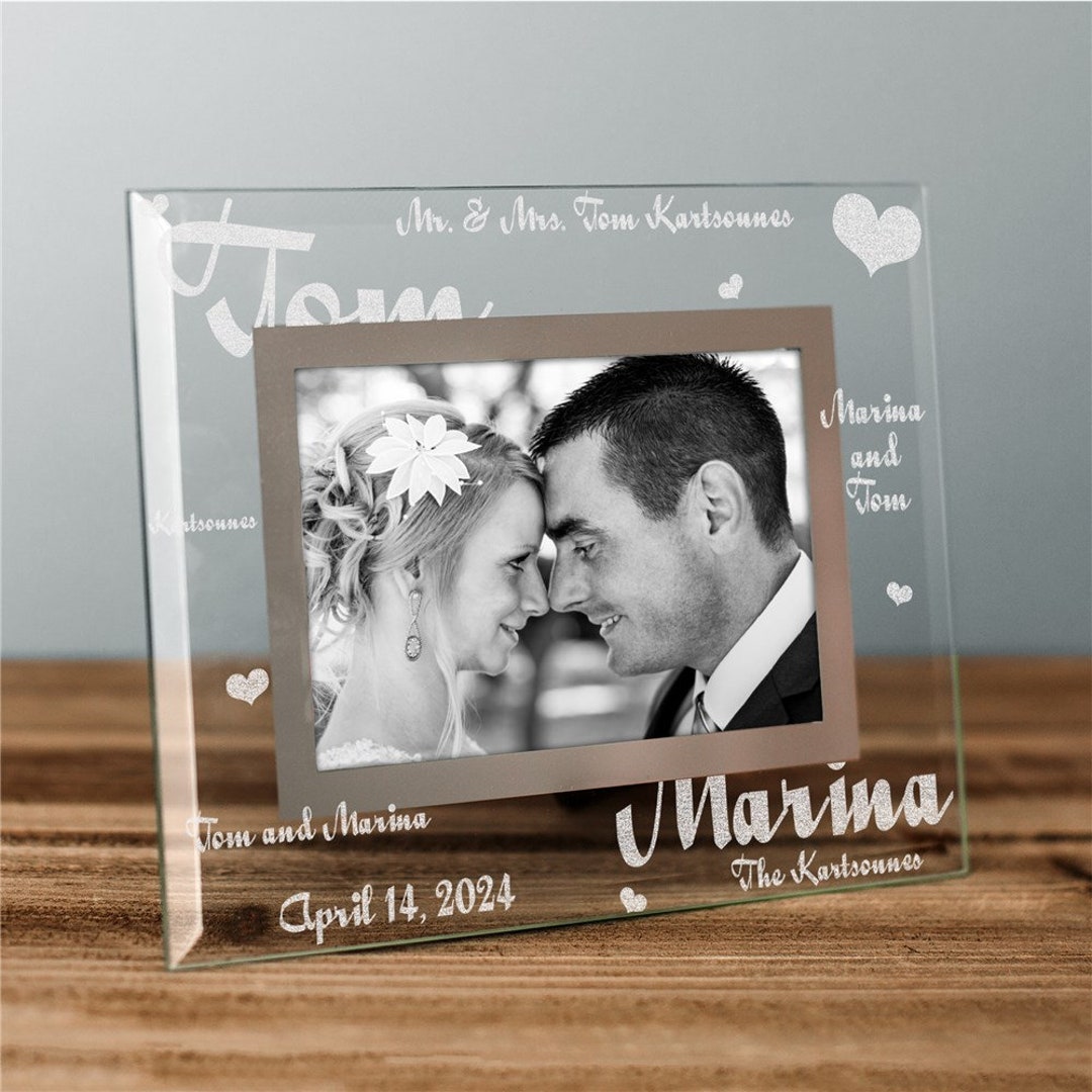 Personalized Mr. and Mrs. Wedding Glass Picture Frame, Unique Wedding ...