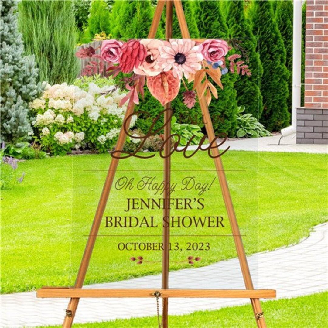 Personalized Fall Floral Fall in Love Acrylic Sign, Bridal Shower Sign ...