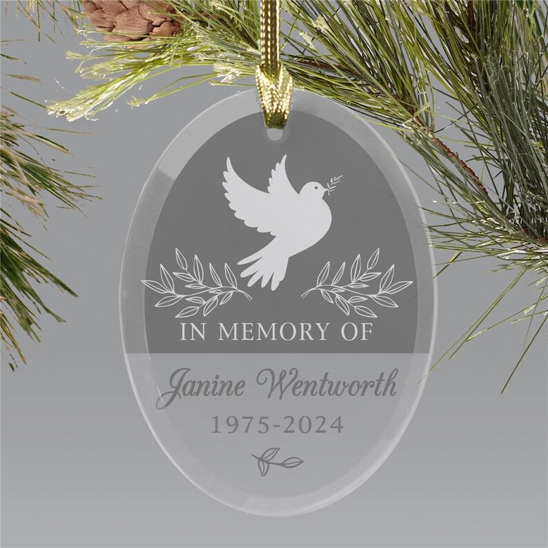 Personalized in Memory of Dove Glass Oval Ornament, Personalized ...