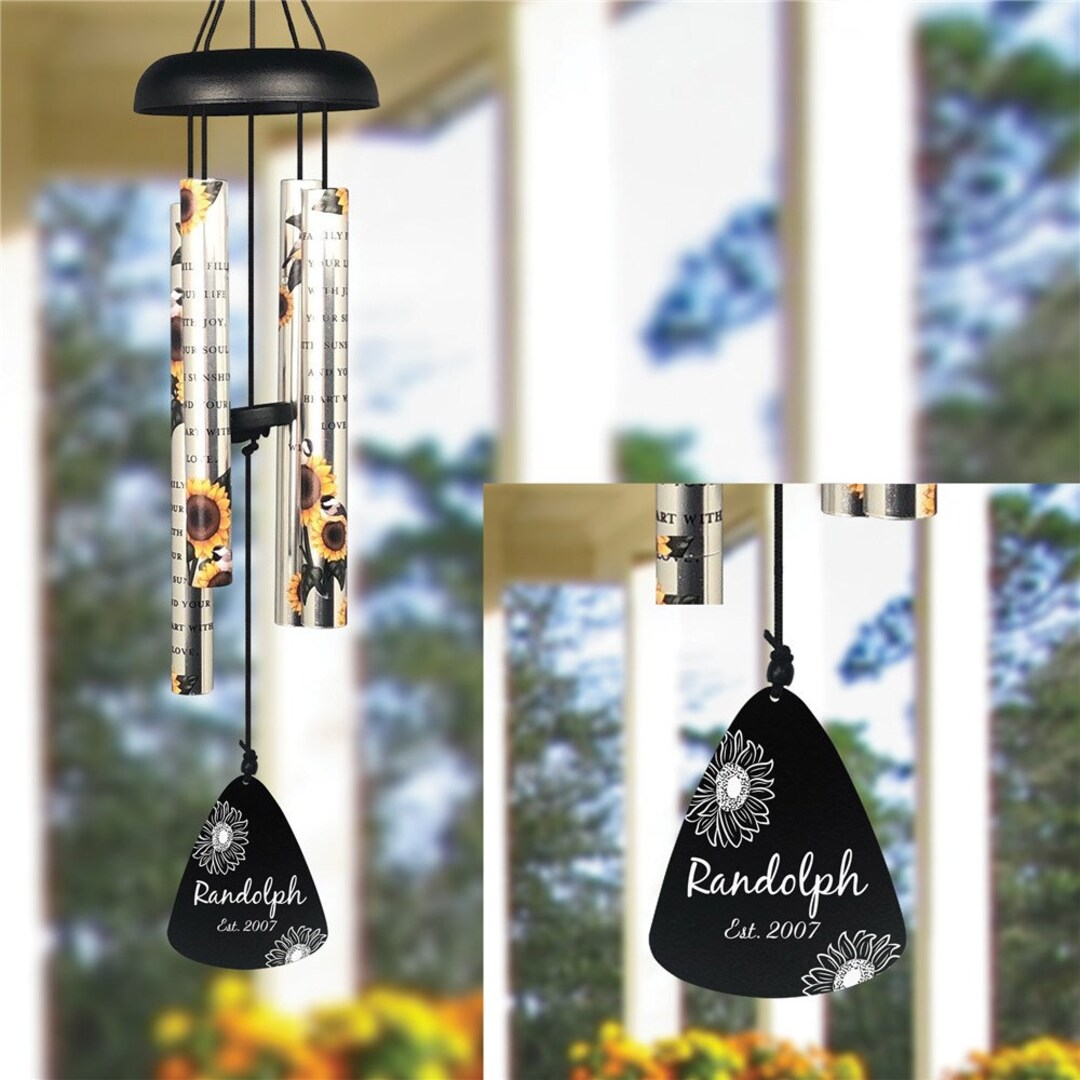 Engraved Family Name Sunflower Wind Chime, Personalized Wind Chimes ...