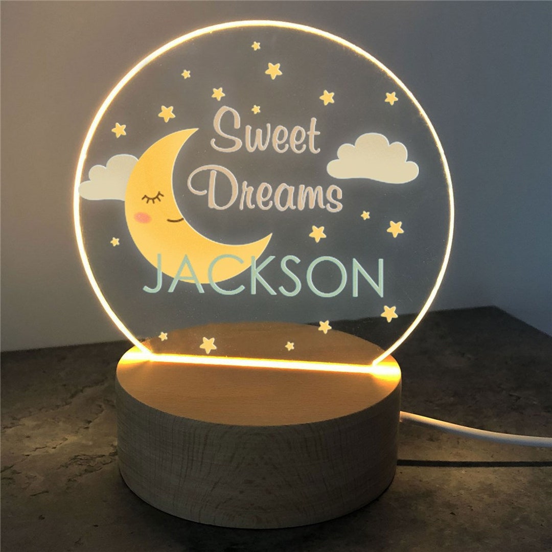 Personalized Sweet Dreams Round LED Sign, Nightlight, Toddler, Nursery ...