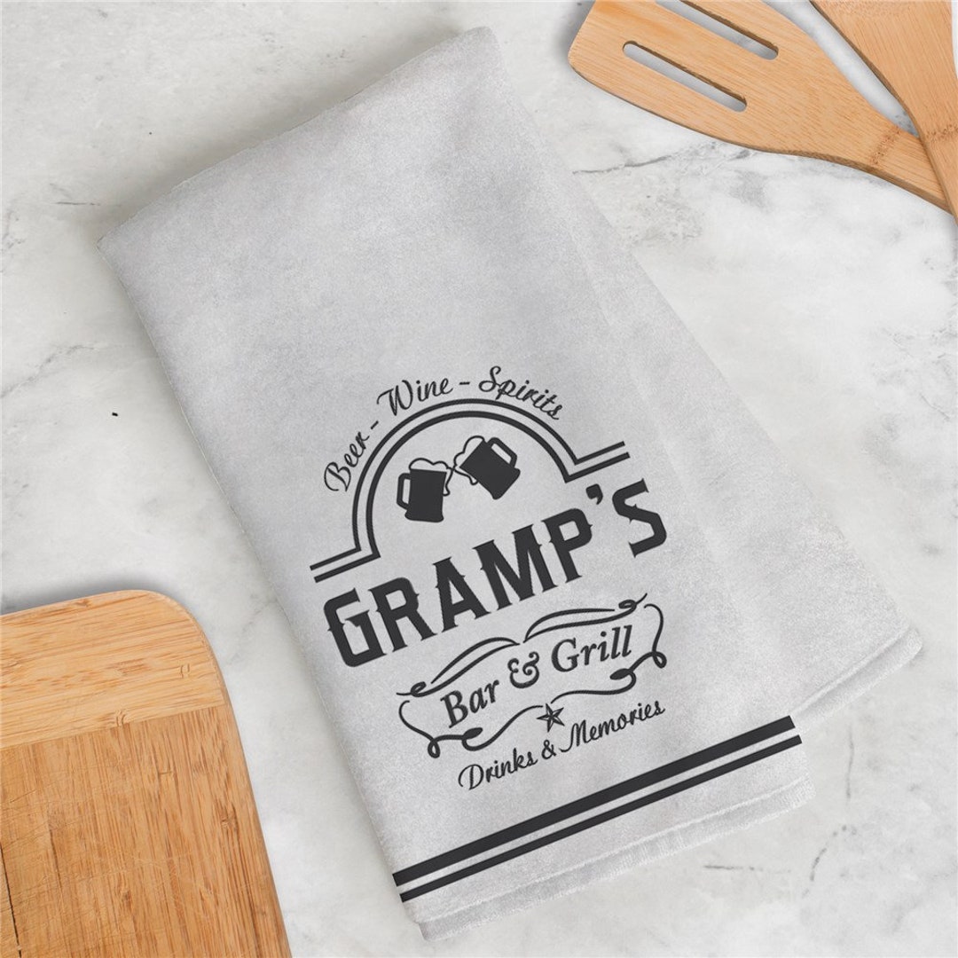 Personalized Bar and Grill Dish Towel, Dish Towel, BBQ, Grilling, Grill ...