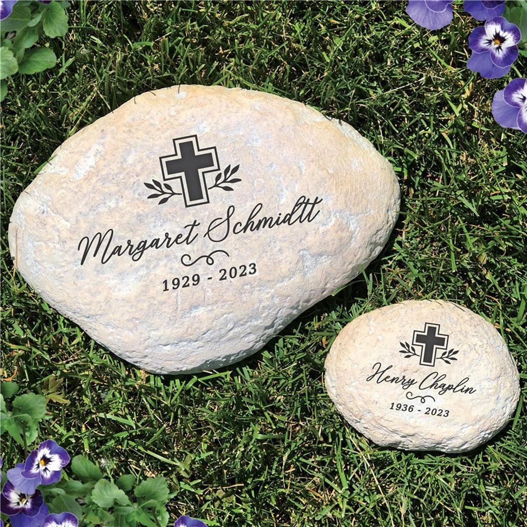 Engraved Decorative Cross Memorial Garden Stone, Memorial Stone ...