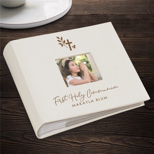 Engraved Religious Cross Leatherette Photo Album, First Holy Communion ...