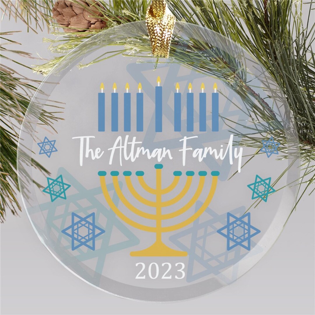 Personalized Menorah Round Glass Ornament, Holiday Gifts, Custom ...
