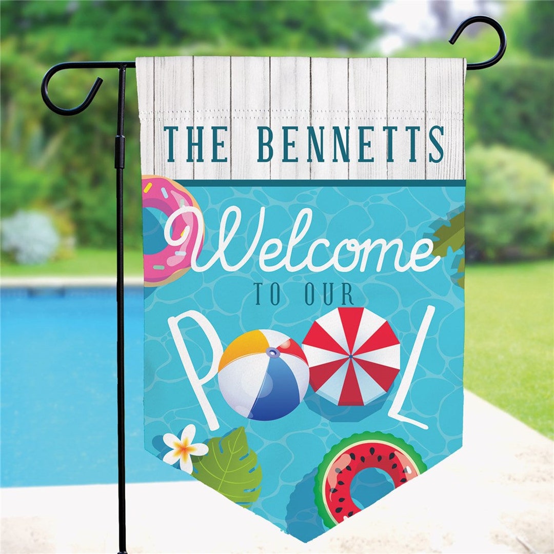 Personalized Welcome to Our Pool Pennant Garden Flag, Double Sided ...