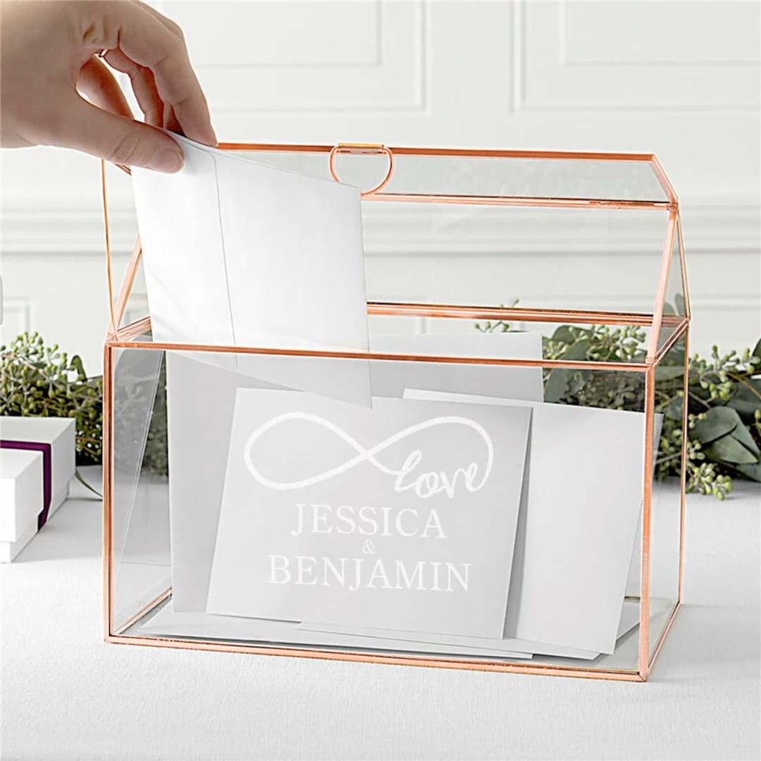 Personalized Glass Wedding Card Box, Wedding Keepsake Card Box, Wedding ...