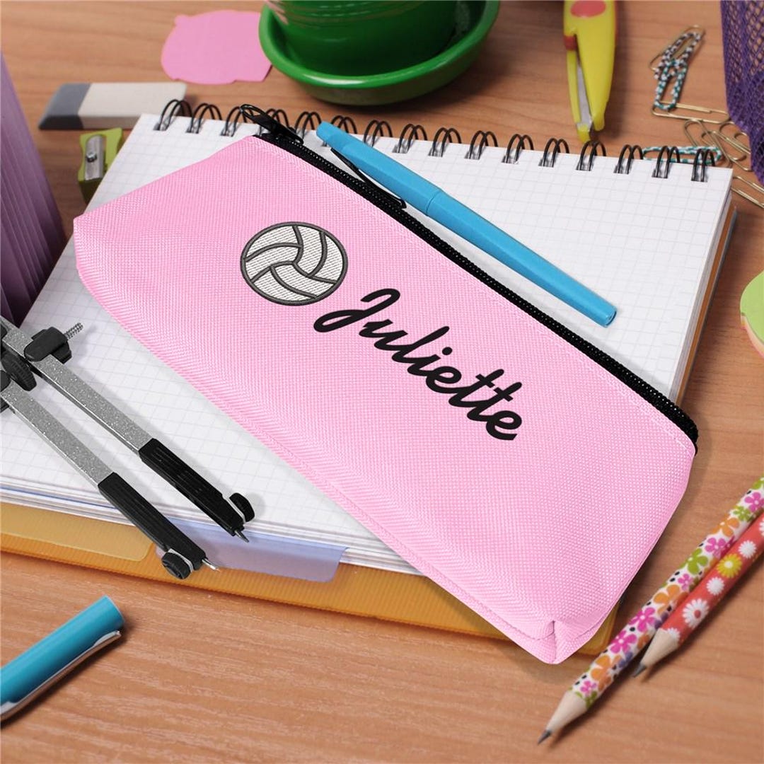 Personalized Pink Pencil Case With Name and Sport Icon, Embroidered ...