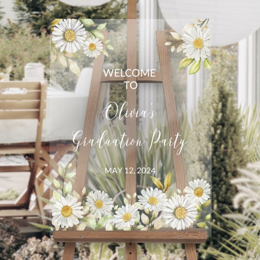 Personalized Daisies With Leaves Acrylic Sign, Graduation Party Decor ...