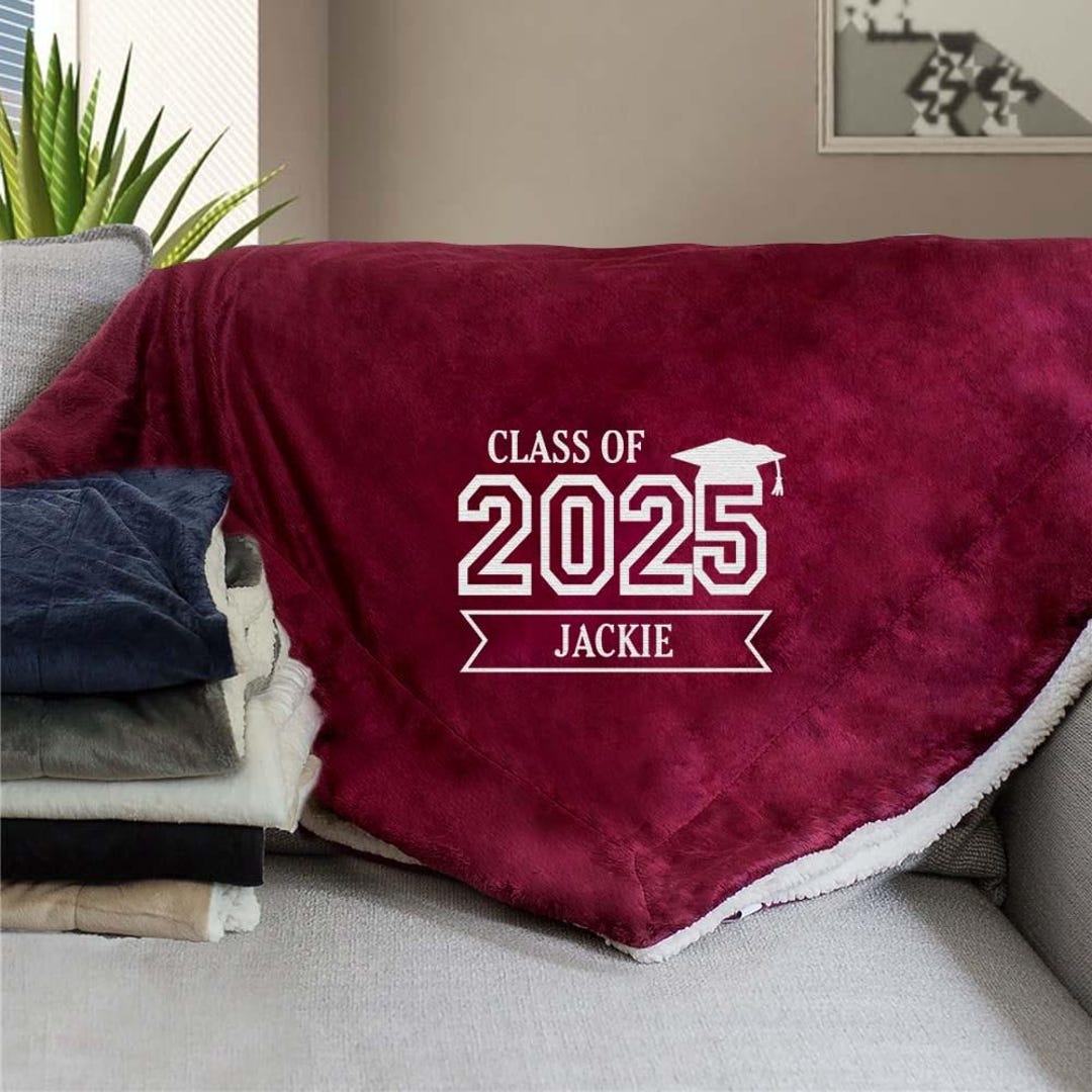 Embroidered Class of Graduation Sherpa Blanket, Grad Throw Blanket ...