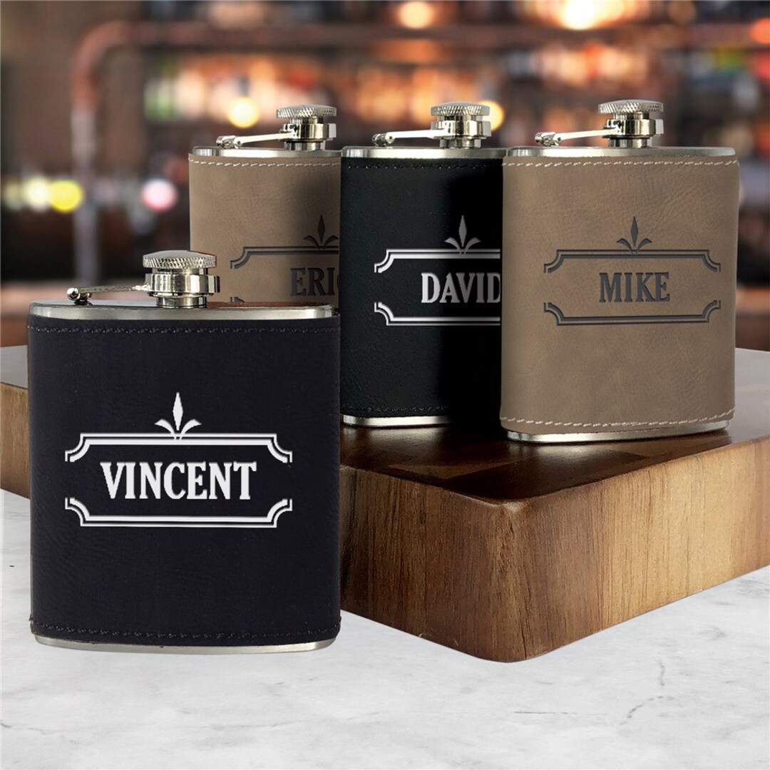 Leatherette Flask, Personalized Flask, Custom Leatherette Flask, Father ...