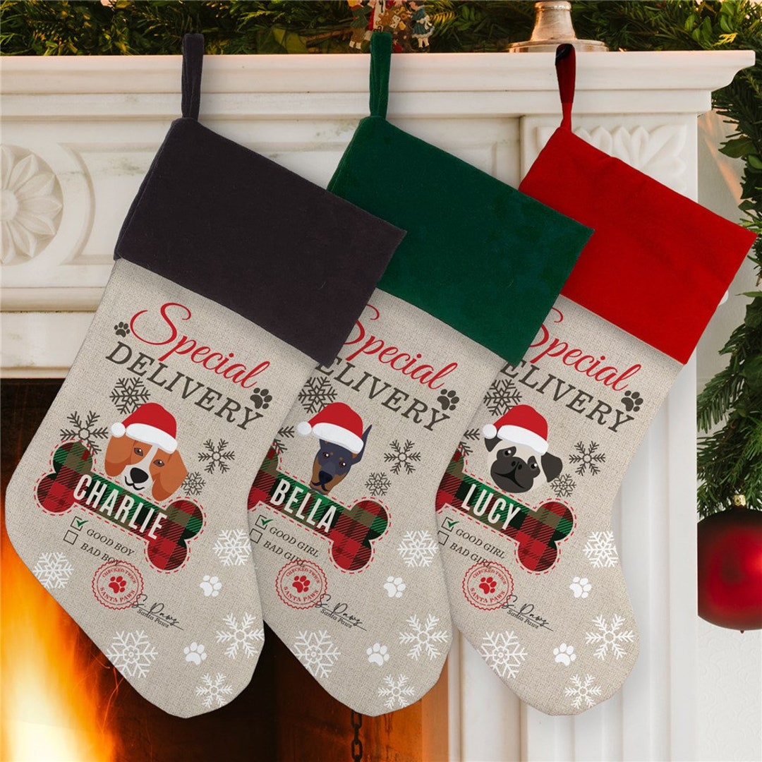 Personalized Gray Plush Embroidered Christmas Stocking, Custom Pet ...