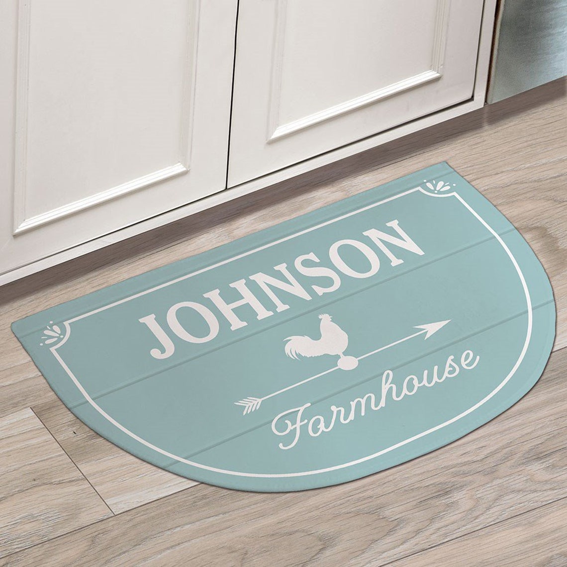 Farmhouse Personalized Rounded Kitchen Mat, Personalized Welcome Mat ...