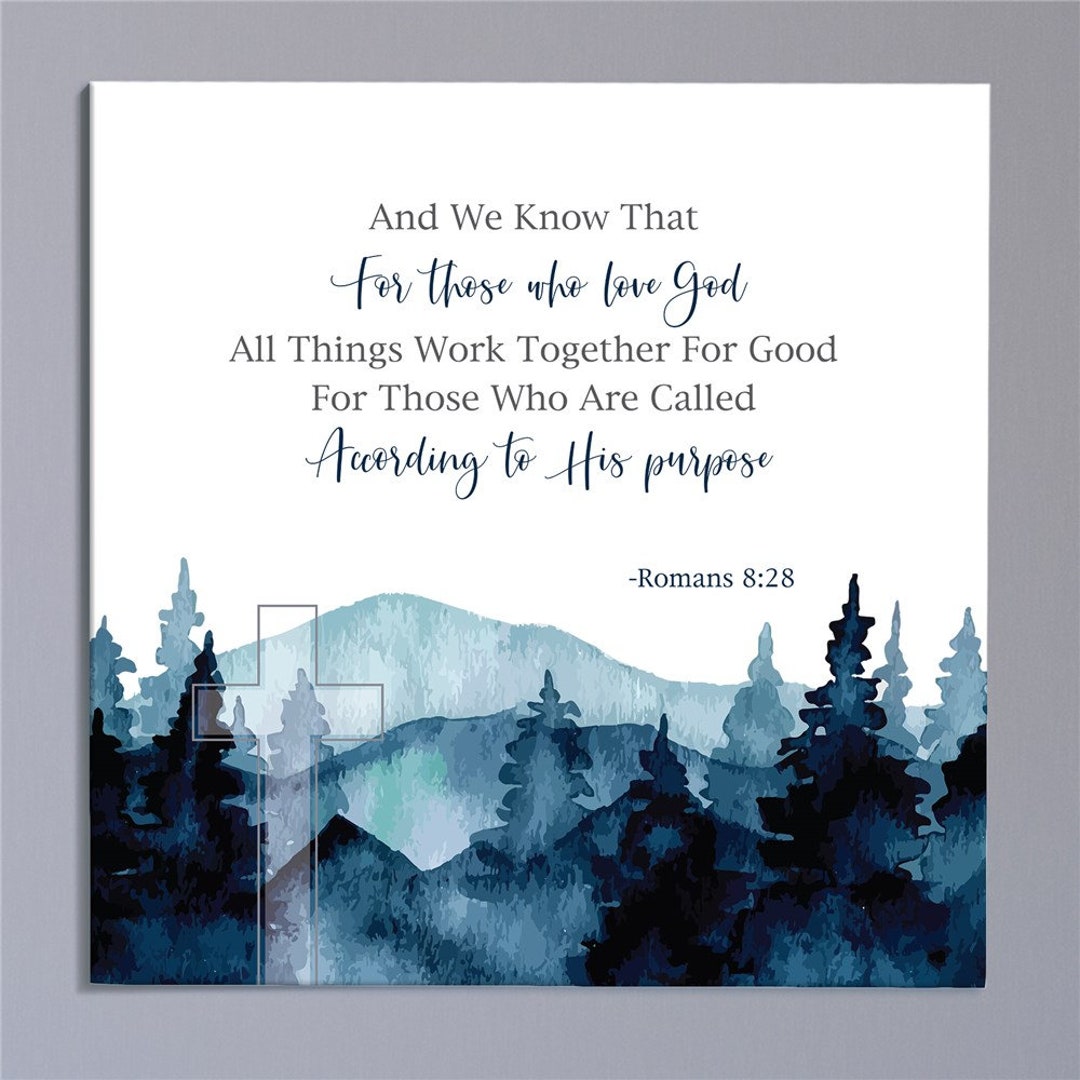 Bible Verses Blue Mountain Scene Canvas, Bible Verse Wall Decor ...