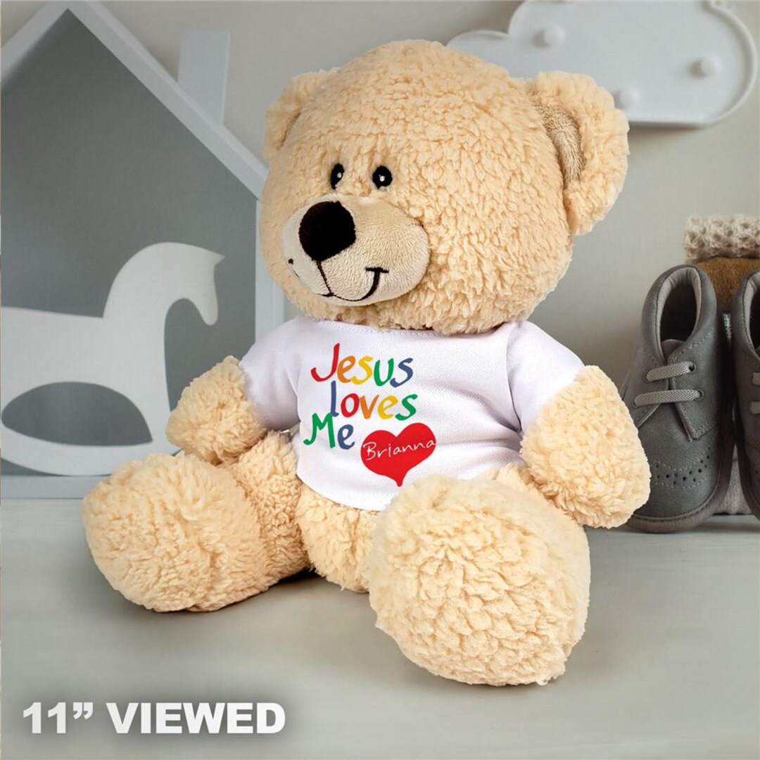 Personalized Jesus Loves Me Teddy Bear, Baptism Gift for Godchild ...