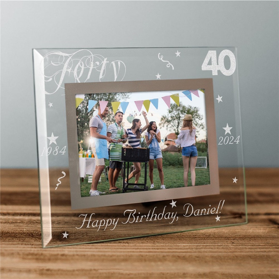 Engraved 40th Birthday Glass Picture Frame, Happy Birthday, Unique ...