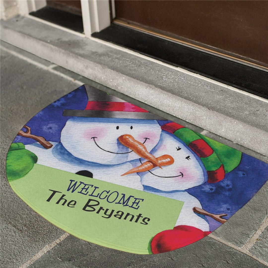 Personalized Snow Couple Half Round Doormat, Family, Winter Decor ...