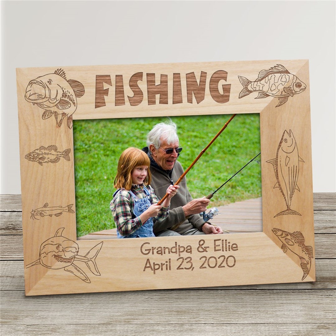 Engraved Fishing Wood Picture Frame, Fishing Gifts, Personalized ...
