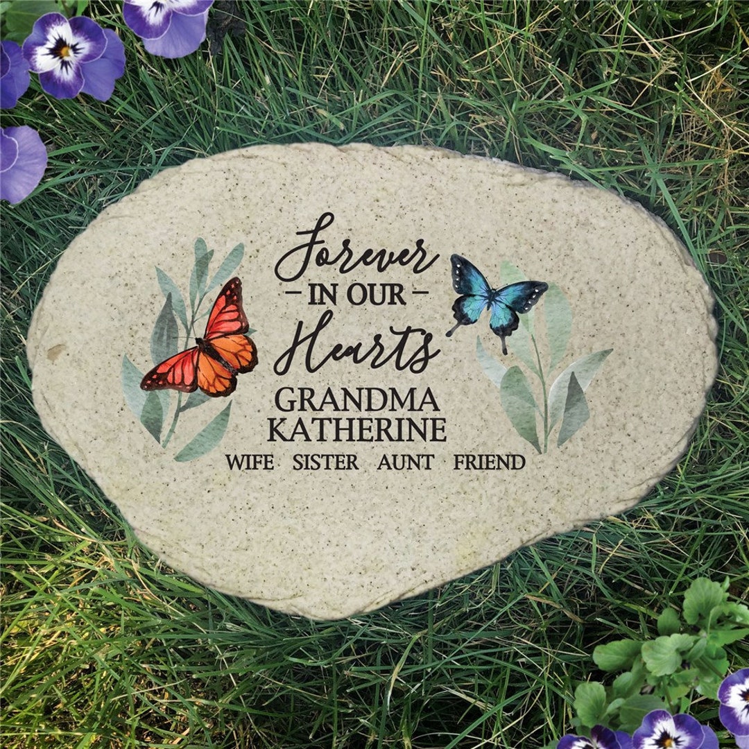 Butterflies Forever in Our Hearts Personalized Memorial Garden Stone ...