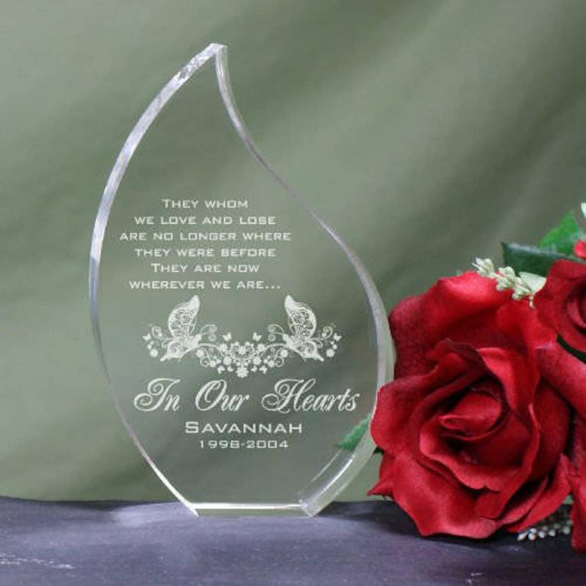 Engraved in Our Hearts Memorial Tear Keepsake, Love, Butterflies ...