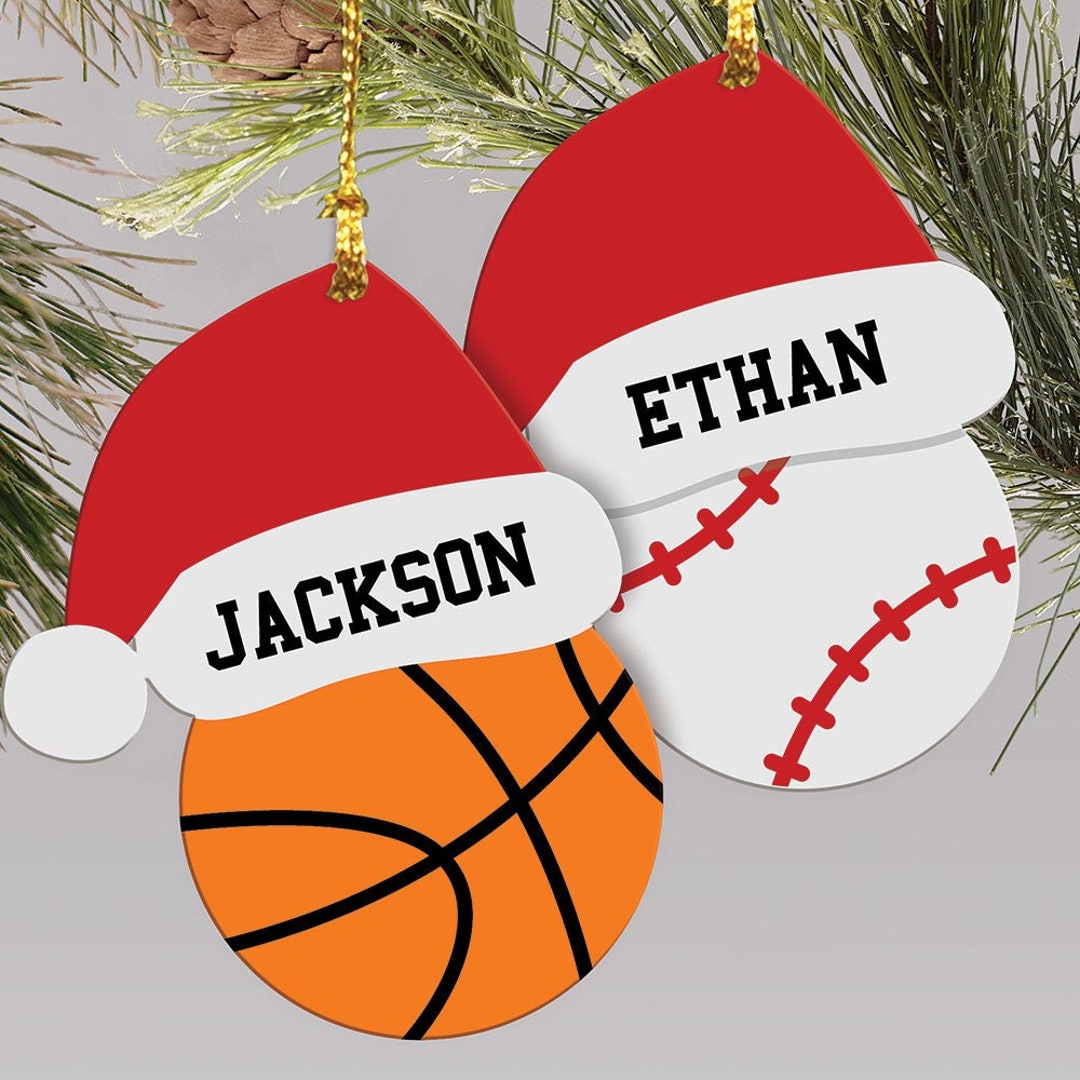 Personalized Sports Santa Hat Wood Ornament, Kids Sports Ornament ...