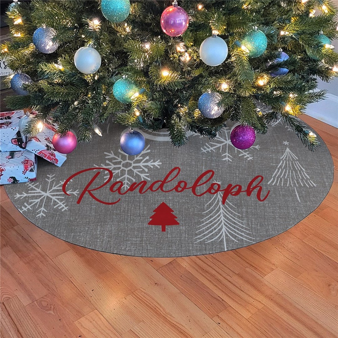 Personalized Gray Holiday Christmas Tree Skirt, Christmas Home Decor ...