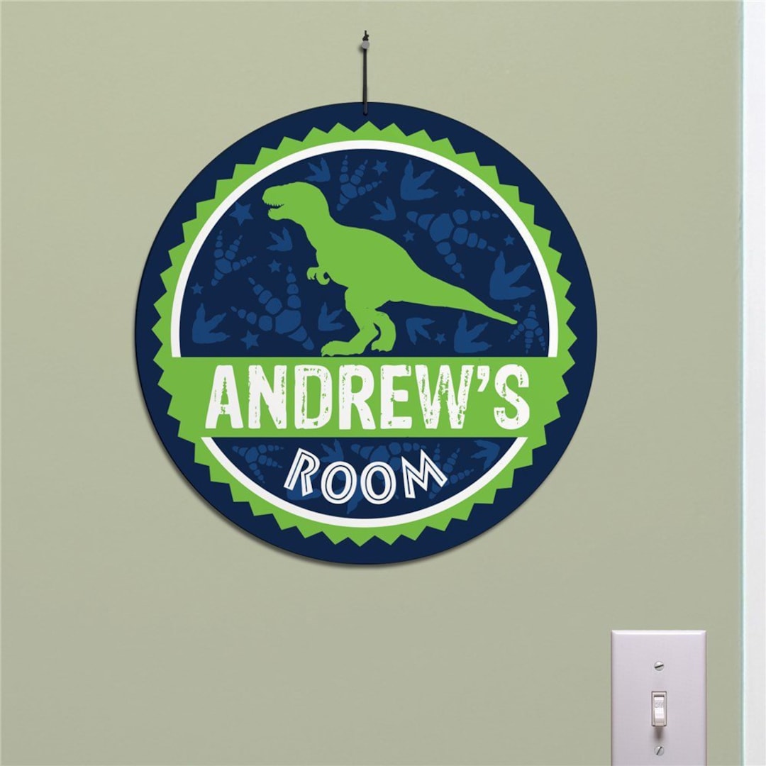 Round Personalized T-rex Room Sign, Dinosaur Room Sign, Boys T-rex Room ...