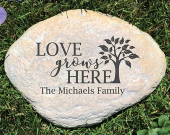 Let Love Grow Personalized Heart Small Garden Stone, Gift for Her ...